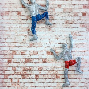 Climbing Man Figure, Metal Wall Art, Rock Climber, Wire Mesh Sculpture ...