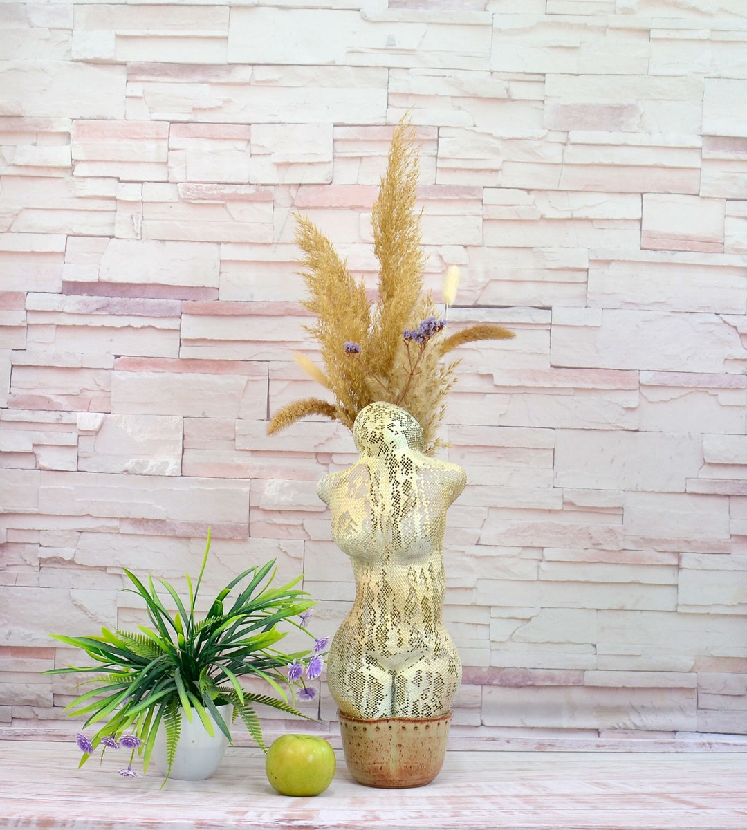 Handmade Ceramic Curvy Woman Body Vase, Abstract Torso, Metal Art ...