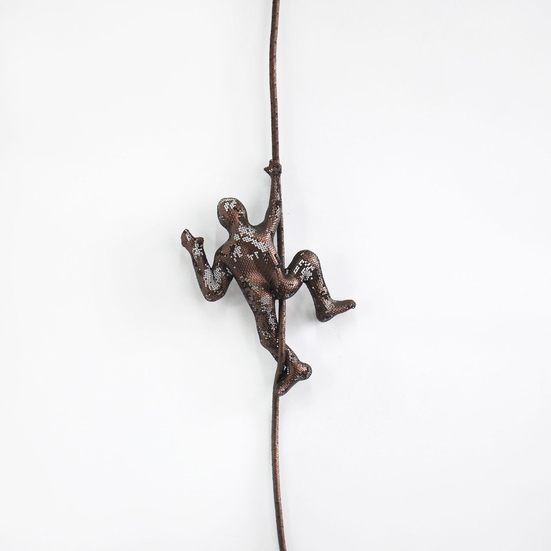 Metal Sculpture, Miniature Climbing Man Sculpture on Rope, Wire Mesh ...