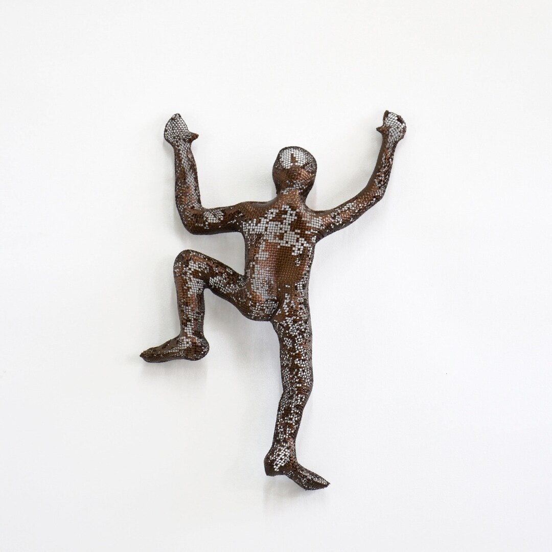 Climbing Figure, Metal Wall Art, Wire Mesh Sculpture, Wall Hanging ...
