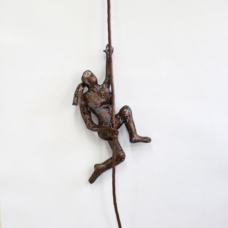Climbing Woman With Rope, Wire Mesh Sculpture, Wall Hanging ...