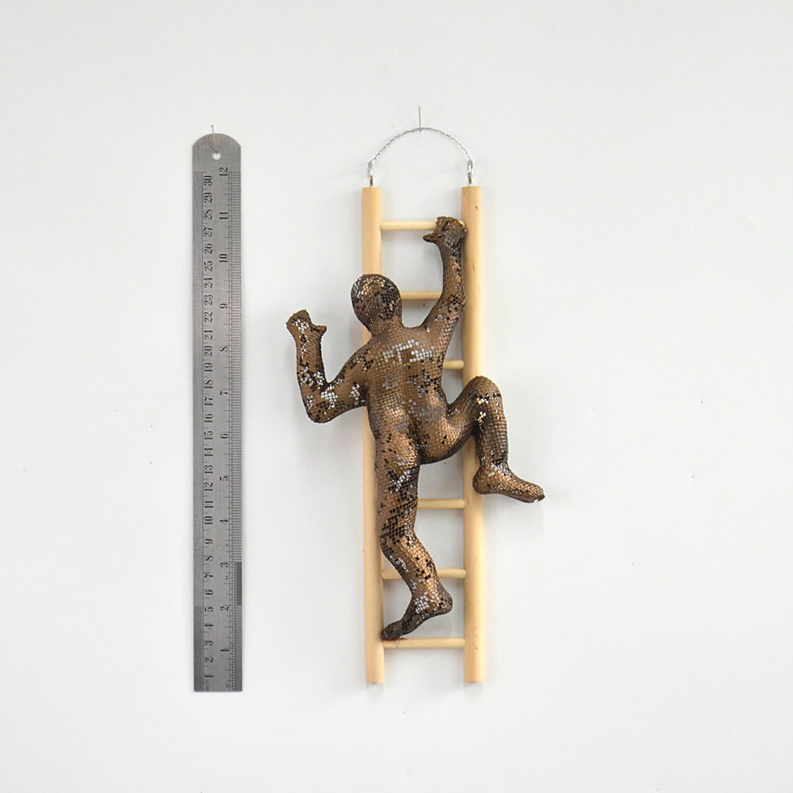Metal Wall Art Climbing Man Sculpture on Wood Ladder - Etsy