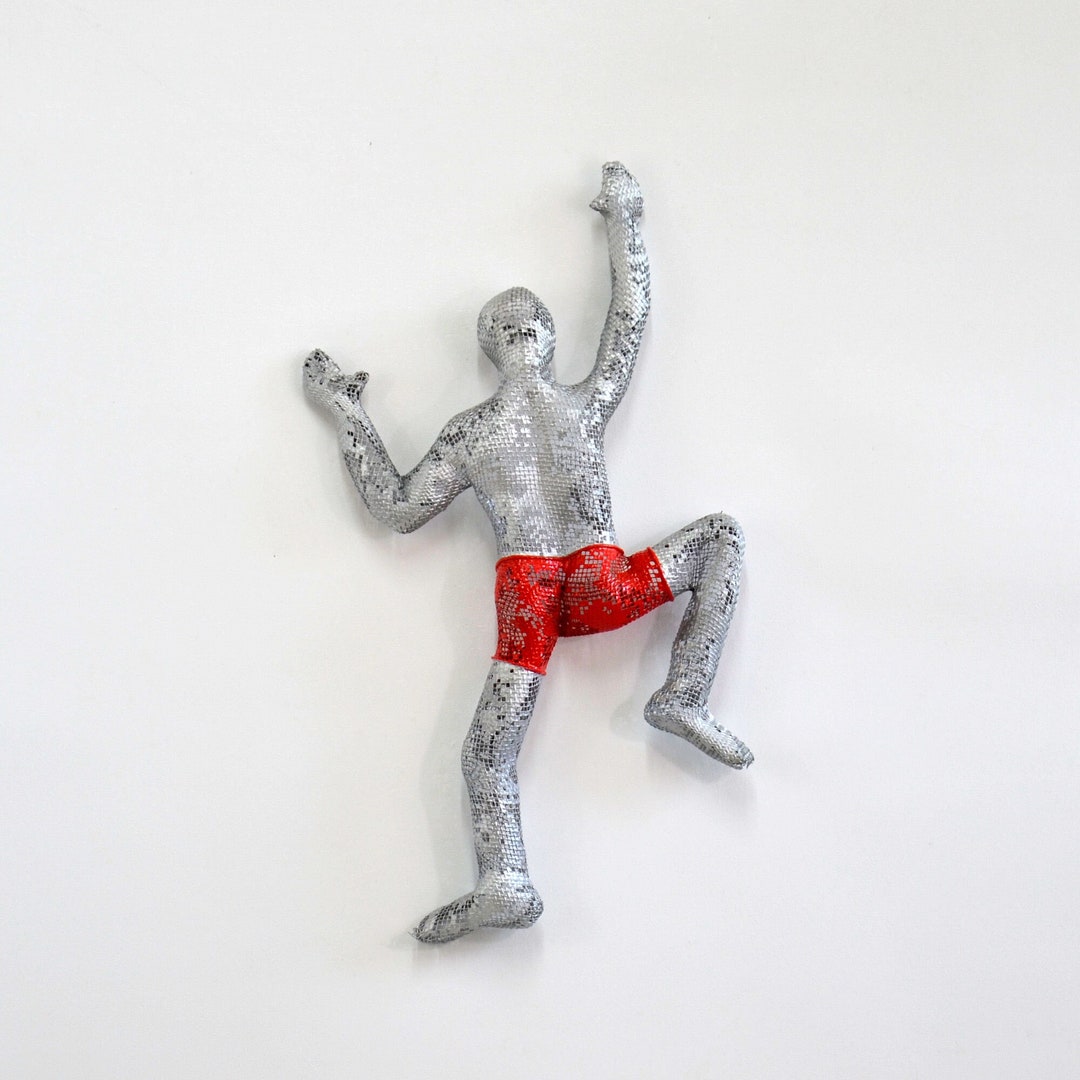 Climbing Man Figure, Metal Wall Art, Rock Climber, Wire Mesh Sculpture ...
