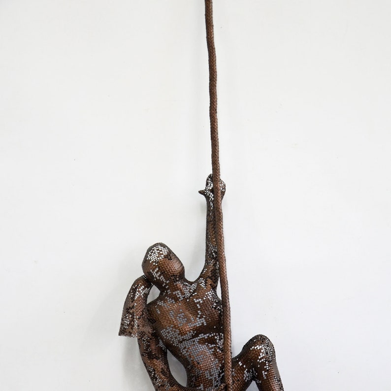 Climbing Woman With Rope, Wire Mesh Sculpture, Wall Hanging ...