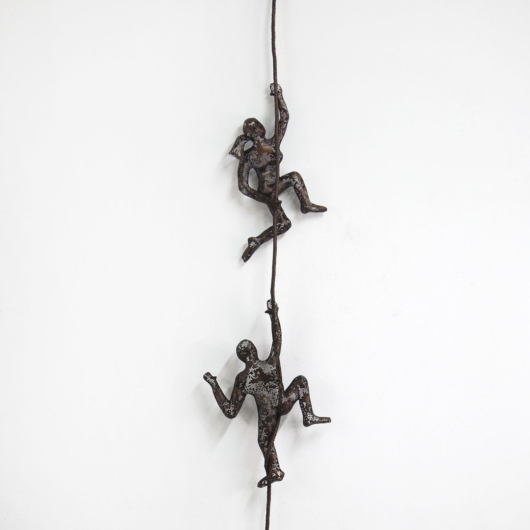 Metal Wall Art, SET of 2 Climbing Figures on Rope, Wall Decor, Wall ...