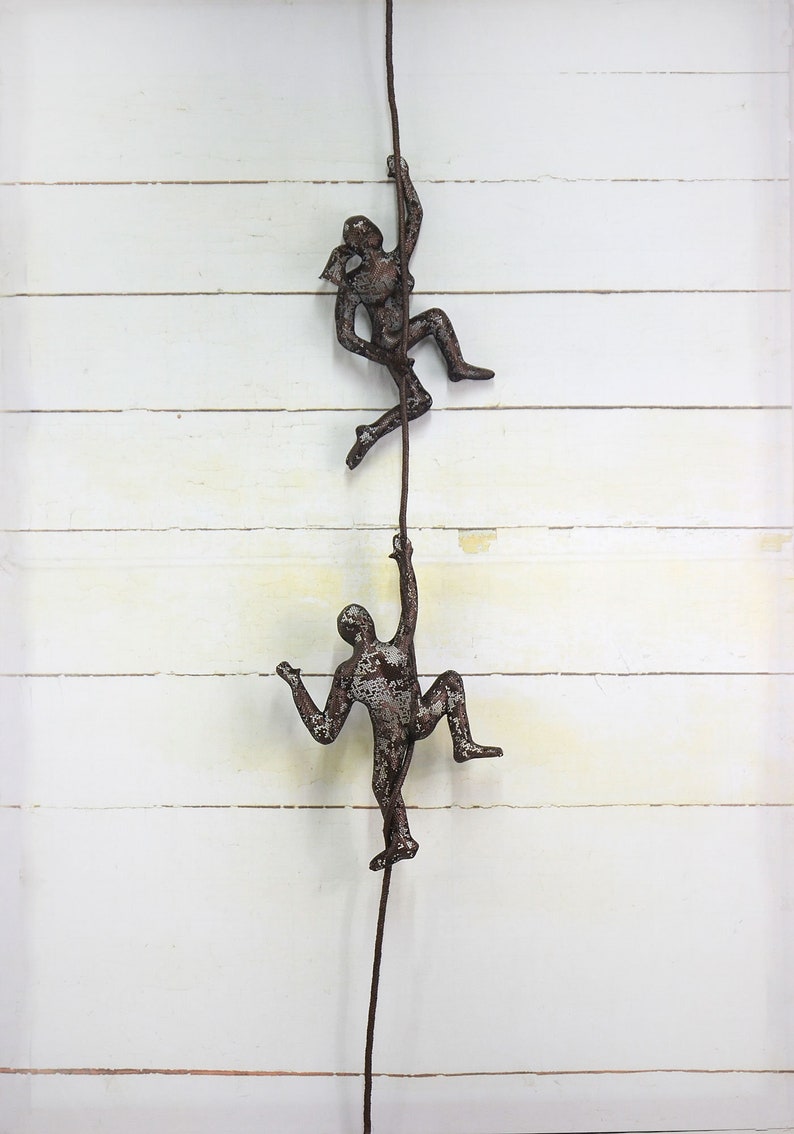 Metal Wall Art, SET of 2 Climbing Figures on Rope, Wall Decor, Wall ...