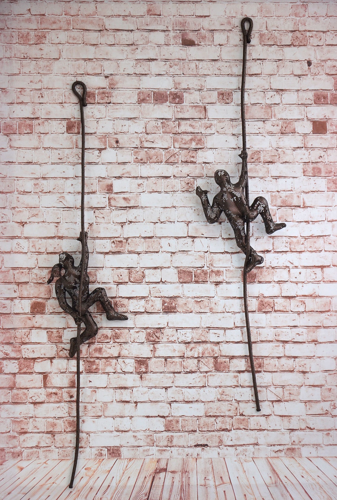 Metal Sculpture, Miniature Climbing Man Sculpture on Rope, Wire Mesh ...