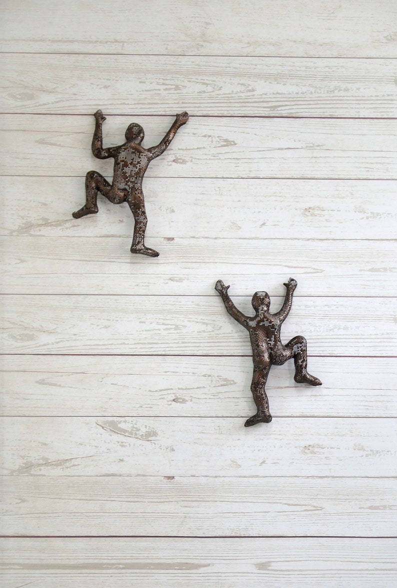 SET of 2 Miniature Climbing Figure, Wall Decor, Wall Hanging, Metal Art ...