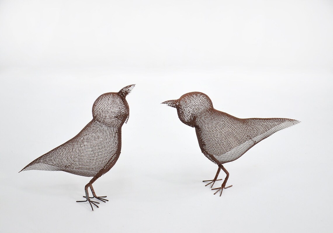 Set of 2 Small Metal Bird Sculptures Metal Bird Figurines | Etsy