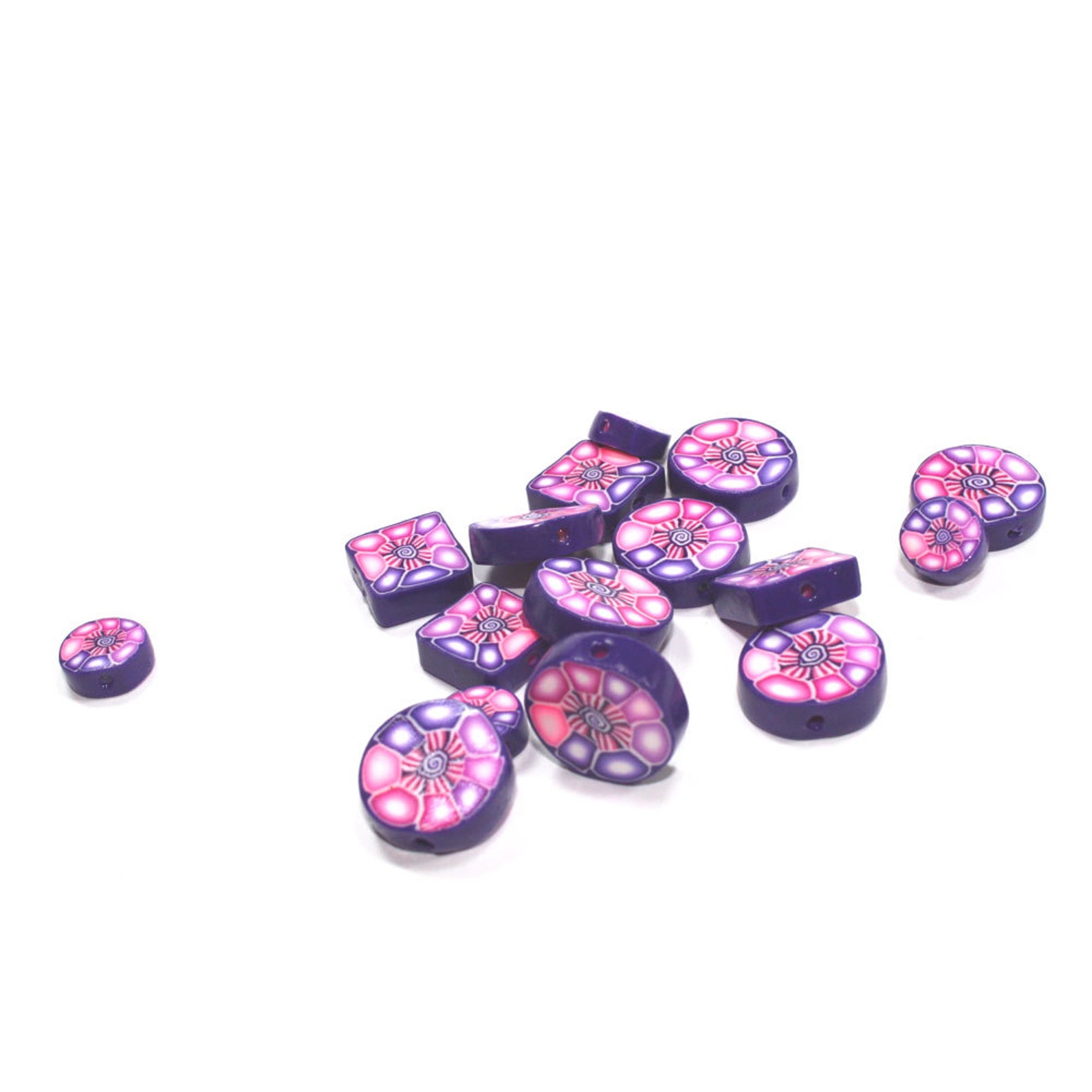 Flat Violet Pink Flower Beads in Rounds and Squares Elegant - Etsy