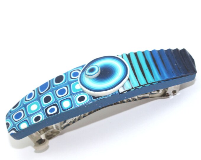 Blue Elegant Barrette, Polymer Clay Barrette, Turquoise, Dark Blue and ...