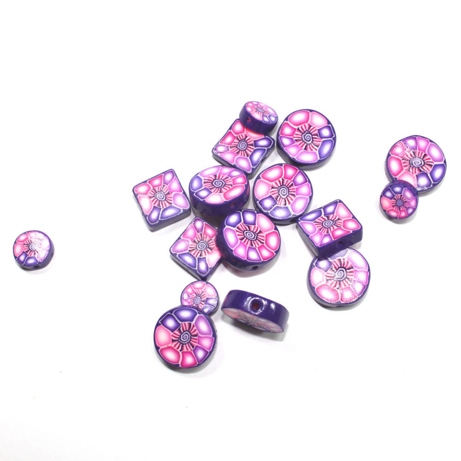 Flat Violet Pink Flower Beads in Rounds and Squares Elegant - Etsy
