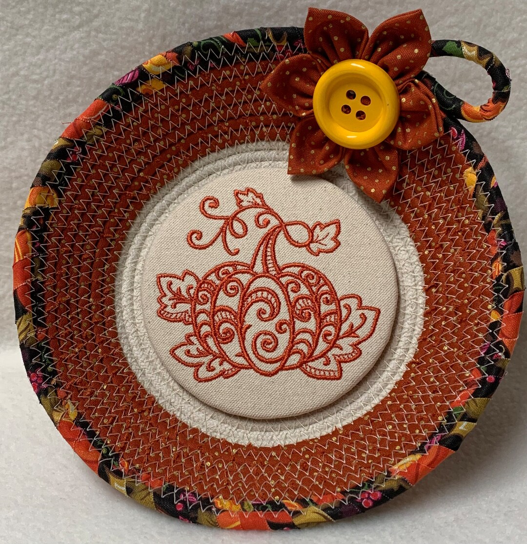 Fall Rope Basket, Autumn Rope Bowl, Fabric Rope Basket, Embroidered ...