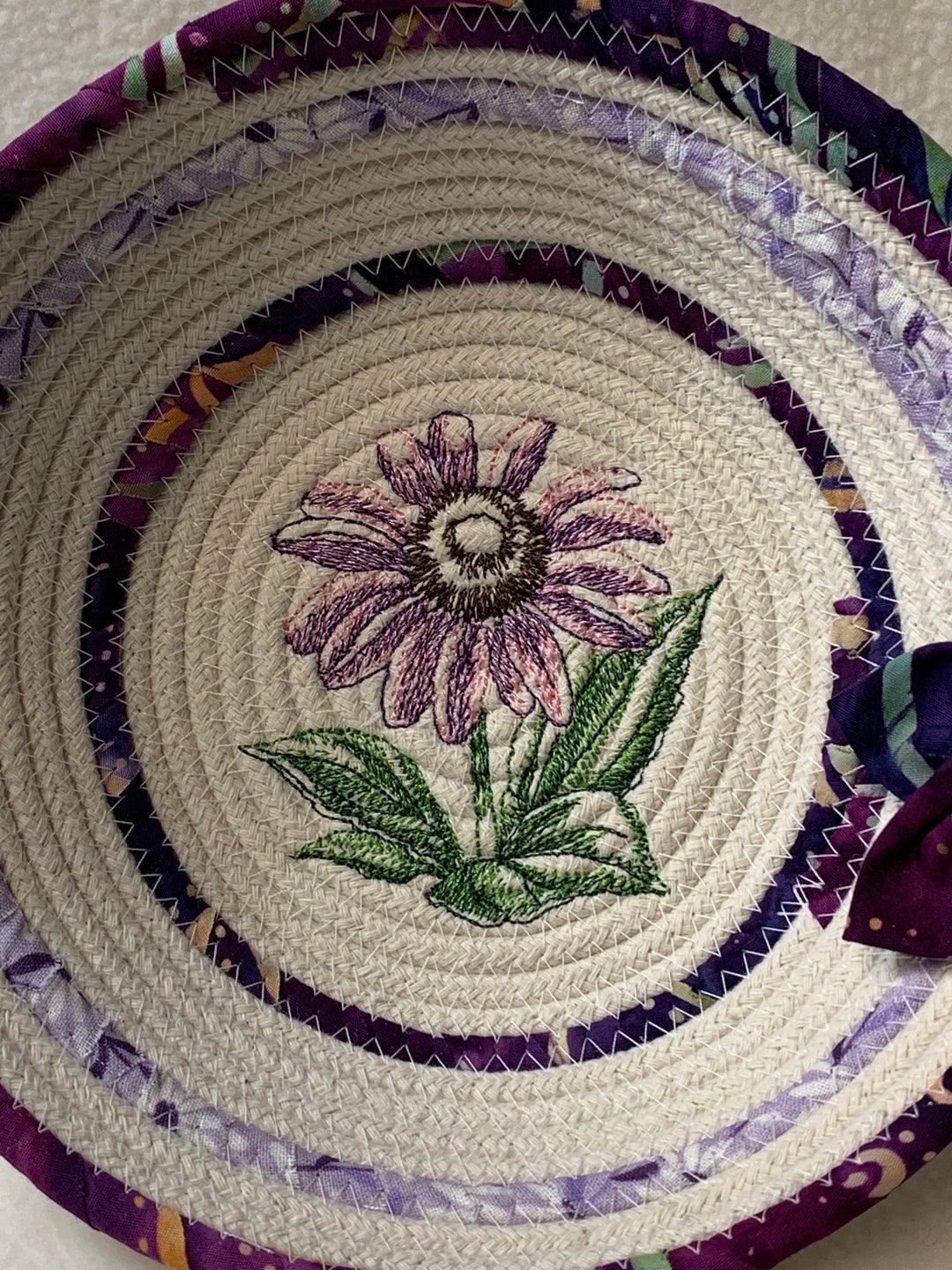 Purple Coneflower Rope Bowl Floral Rope Basket Clothesline - Etsy