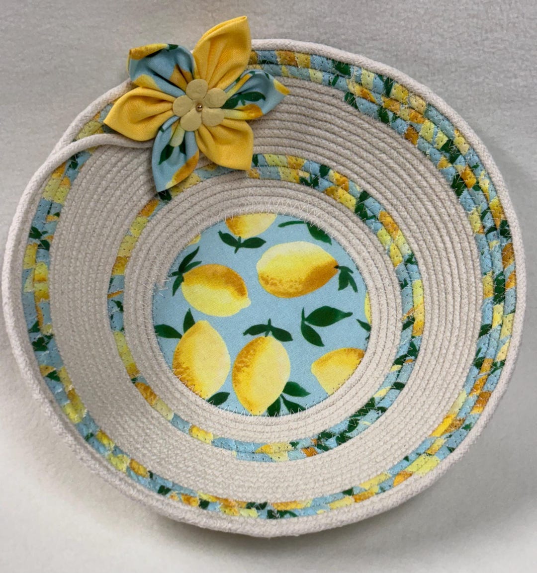 Lemon Theme Rope Bowl, Fabric Rope Bowl, Lemon Basket, Lemons, Summer ...