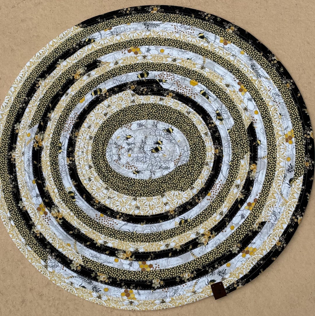 Jelly Roll Rug, Round Fabric Strip Rug, Yellow Jelly Roll Rug, Fabric ...