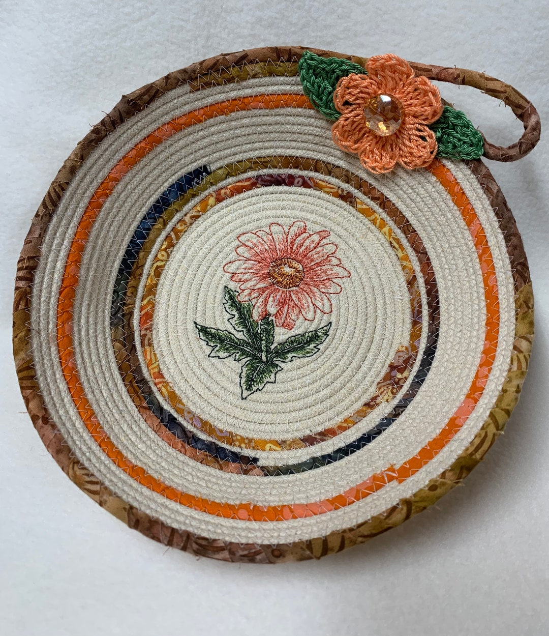 Gerbera Daisy Rope Bowl, Floral Rope Basket, Clothesline Rope Basket ...