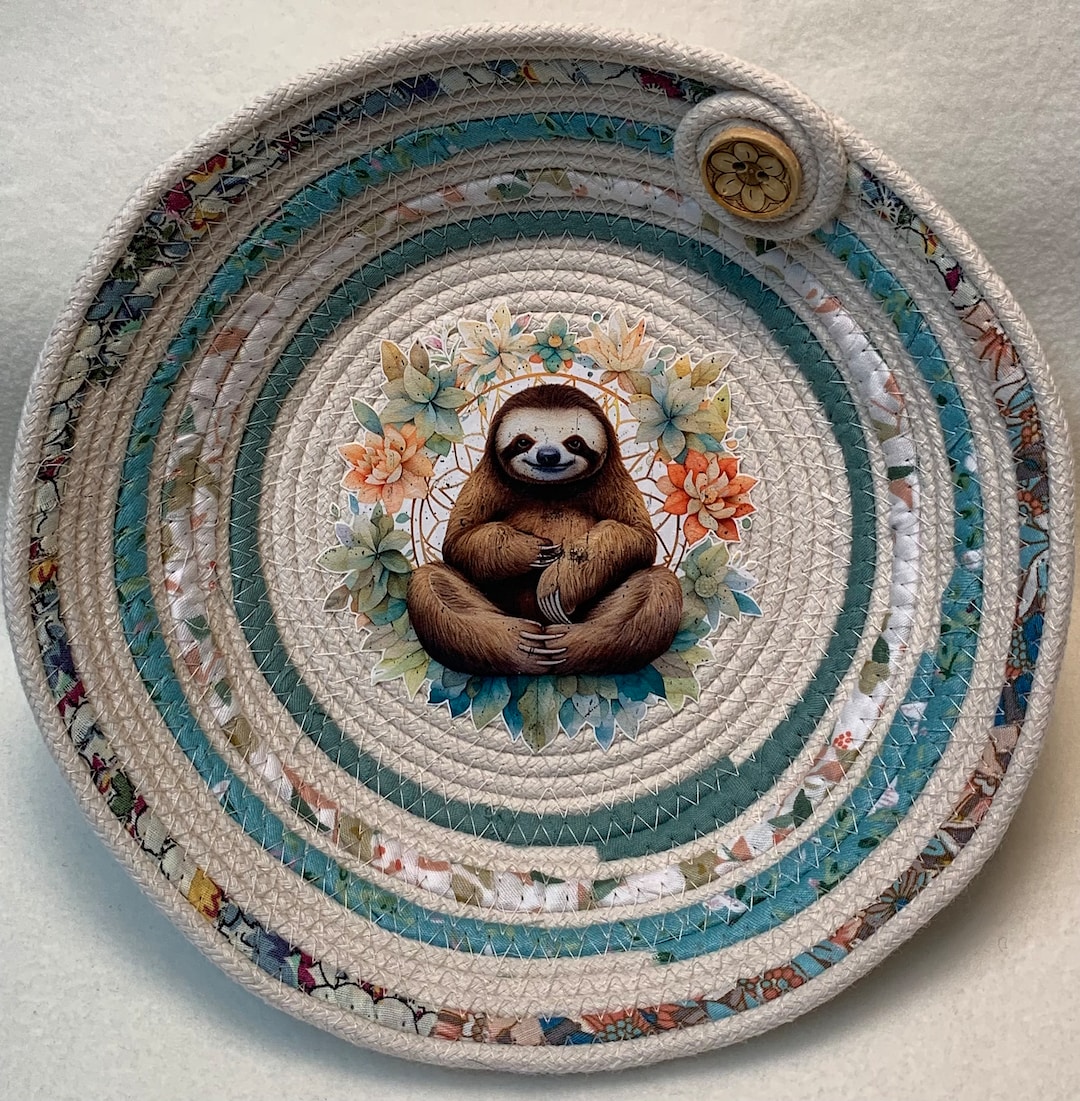 Fabric Rope Bowl, Coiled Rope Basket, Sloth Basket, Rope Bowl With a ...