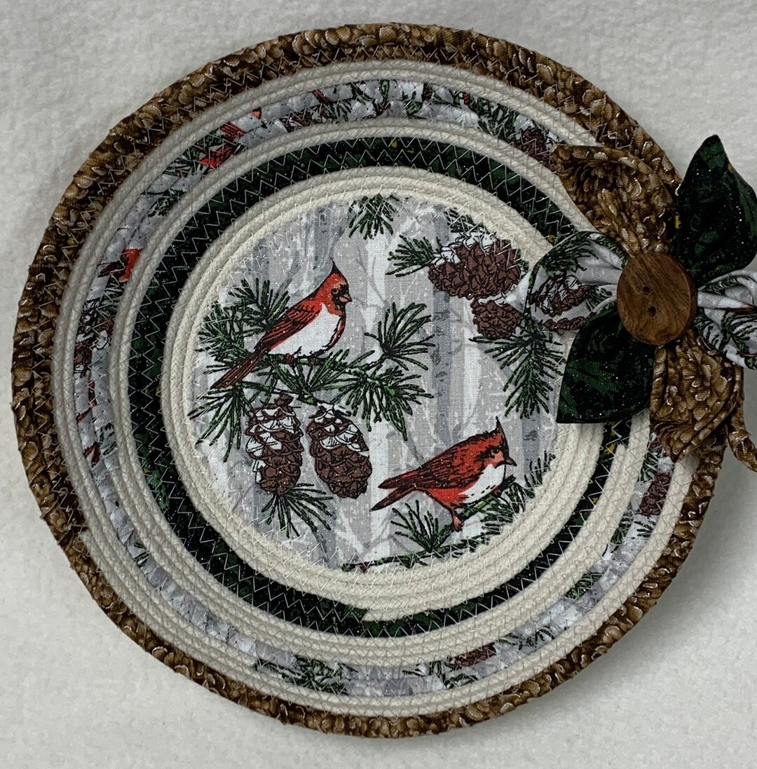 Winter Rope Bowl, Cardinal Rope Bowl, Holiday Decoration, Fabric Rope ...