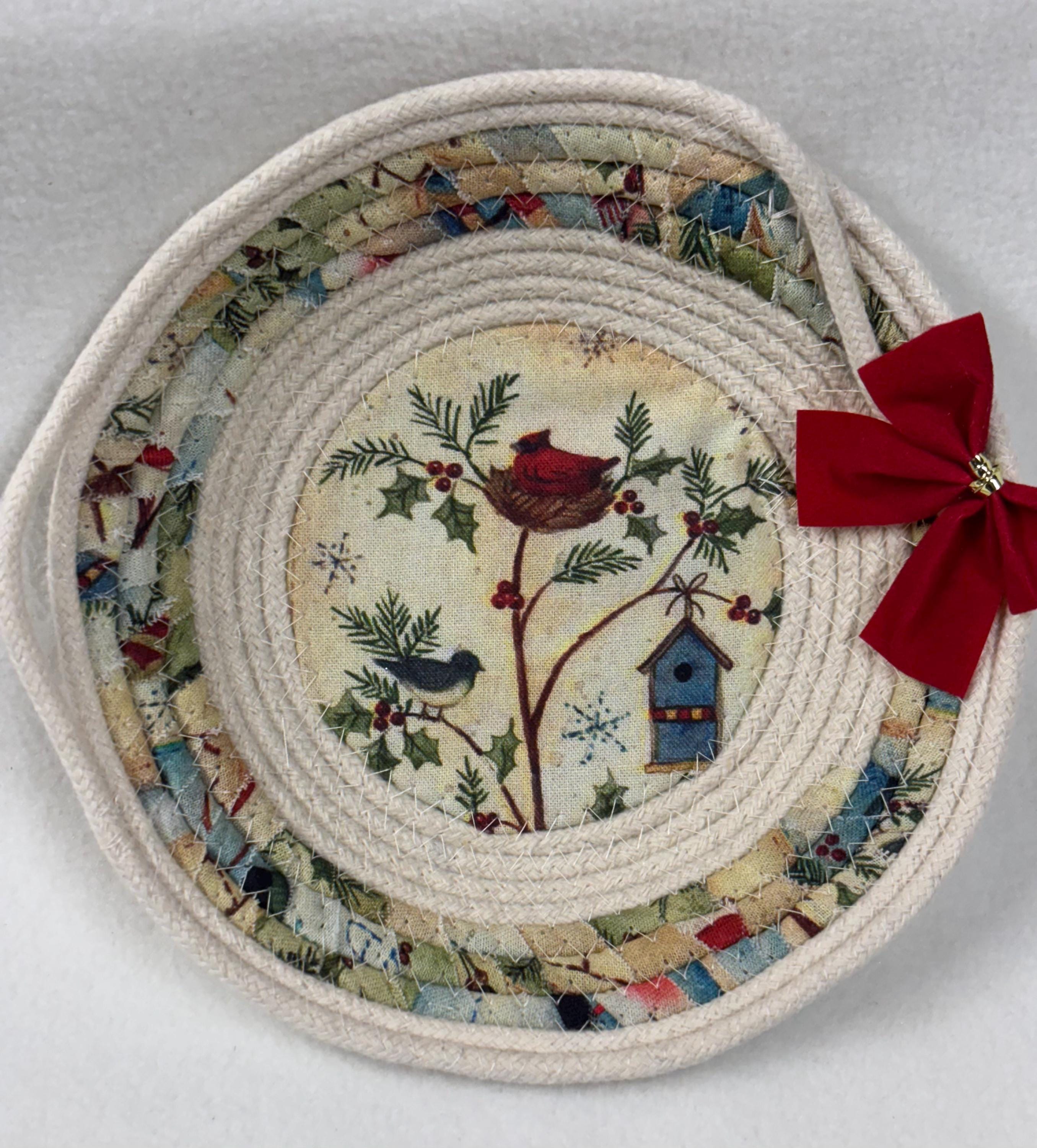 Cardinal Candy Bowl: Holiday Gift Basket, White Rope Bowl - Etsy