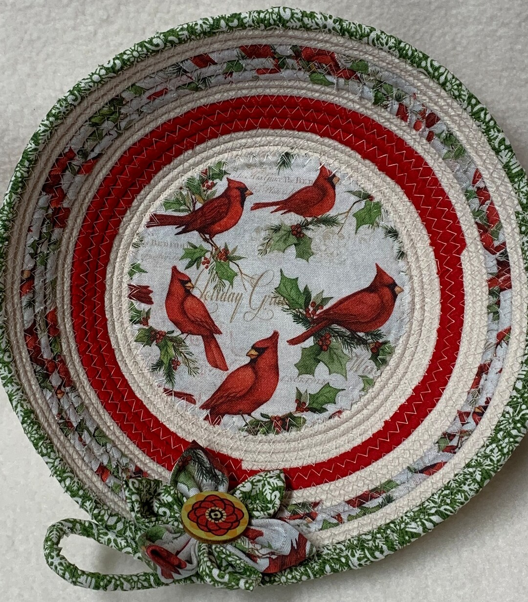 Cardinals, Winter Rope Bowl, Holiday Decoration, Fabric Rope Bowl ...