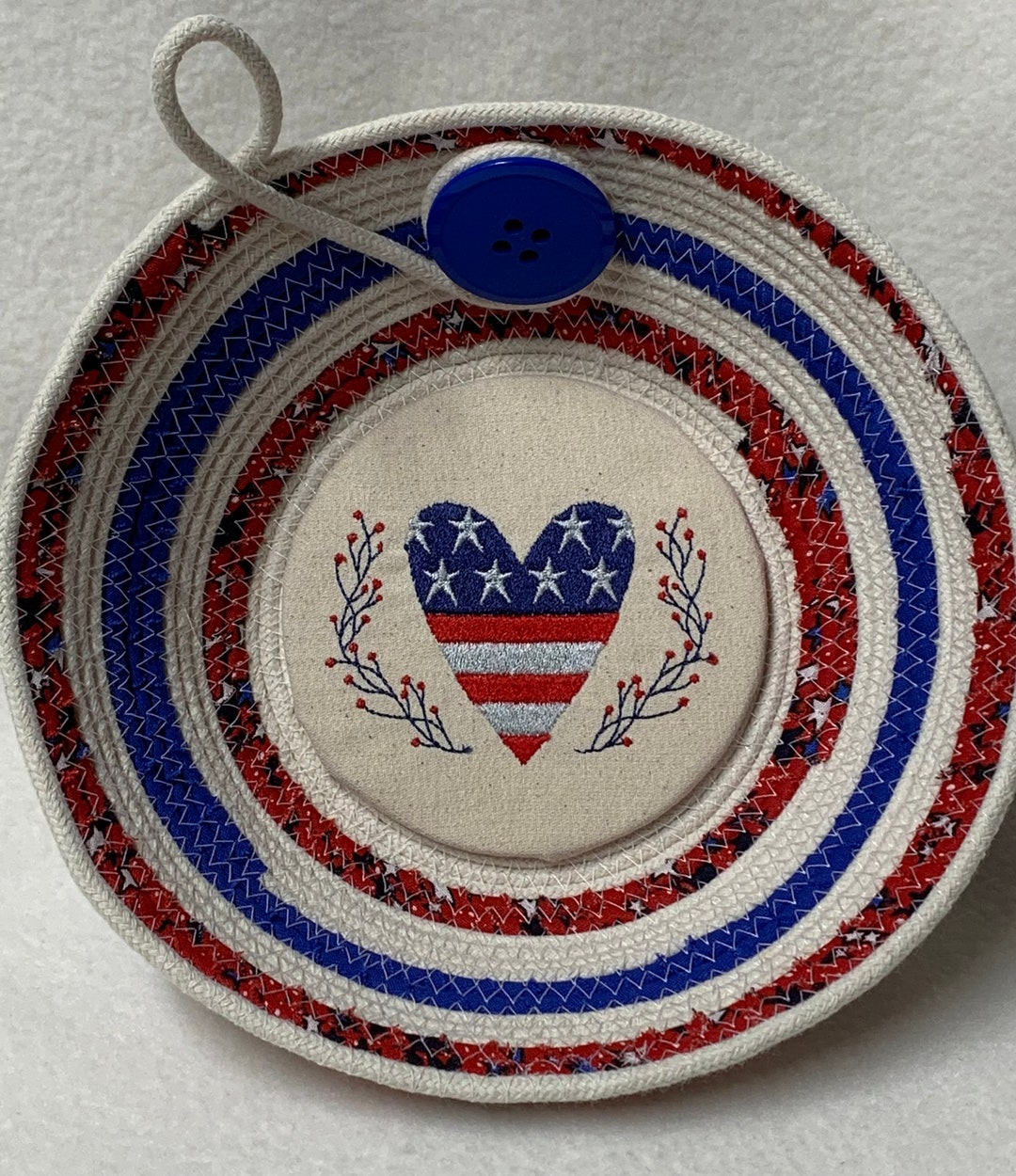 Patriotic Rope Bowl, Coiled Rope Basket, Fabric Rope Bowl, Clothesline ...