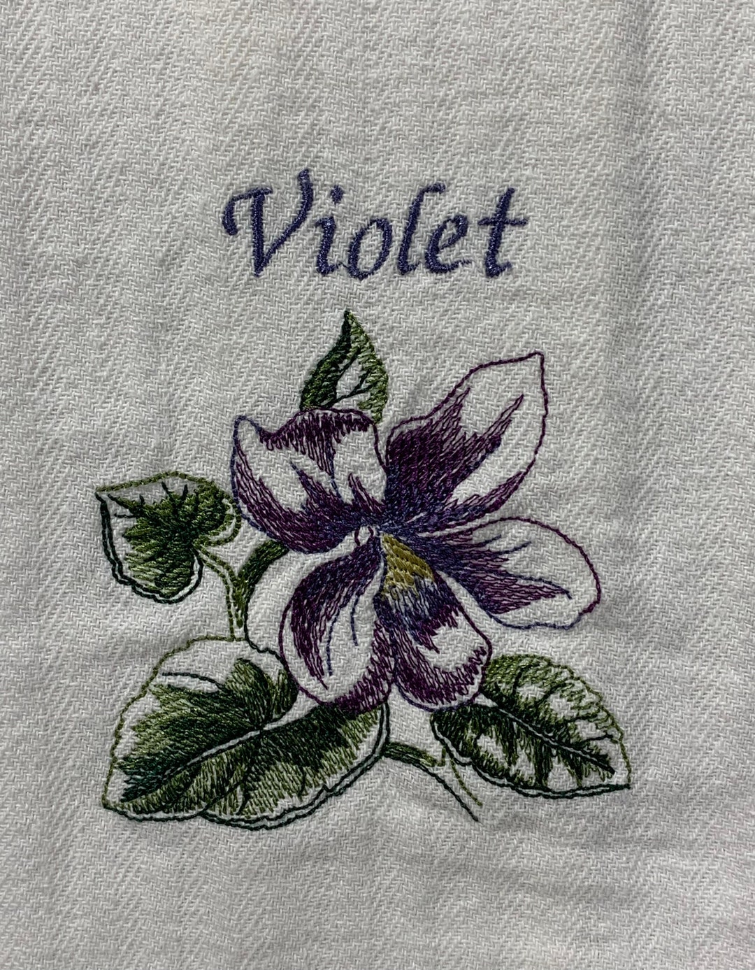 Embroidered Violet Tea Towel, Violet Kitchen Linens, Embroidered ...
