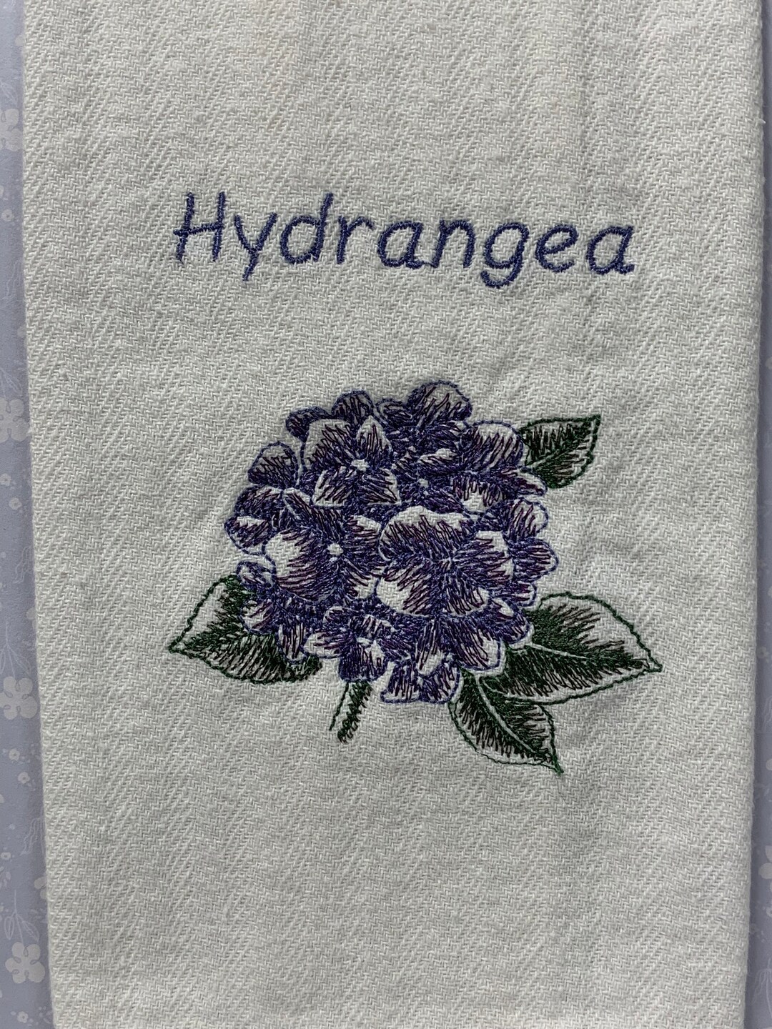Embroidered Hydrangeas, Hydrangea Tea Towel, Kitchen Tea Towel ...