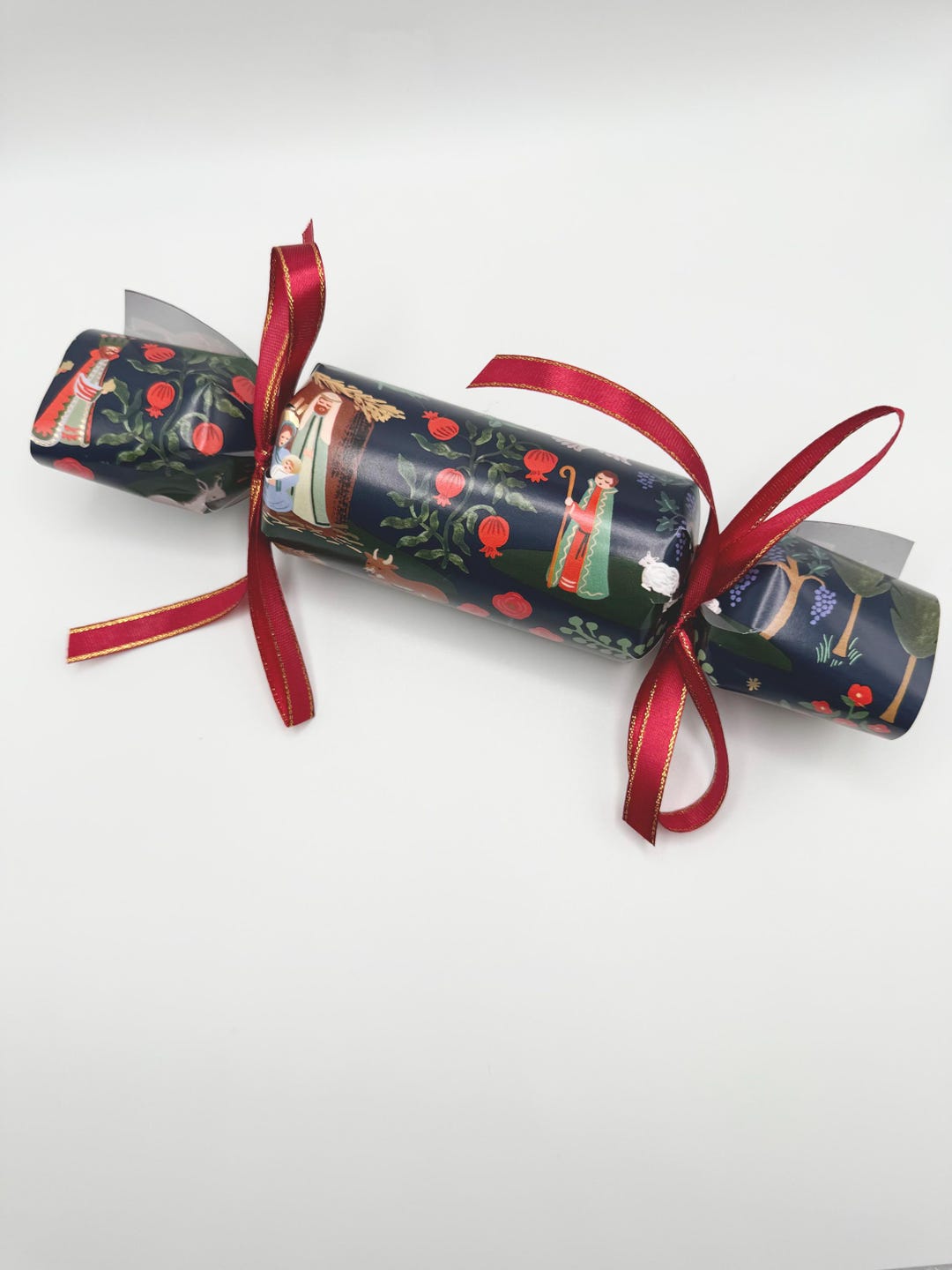 Set of 2 Traditional British Christmas Crackers Handmade Navy Nativity ...