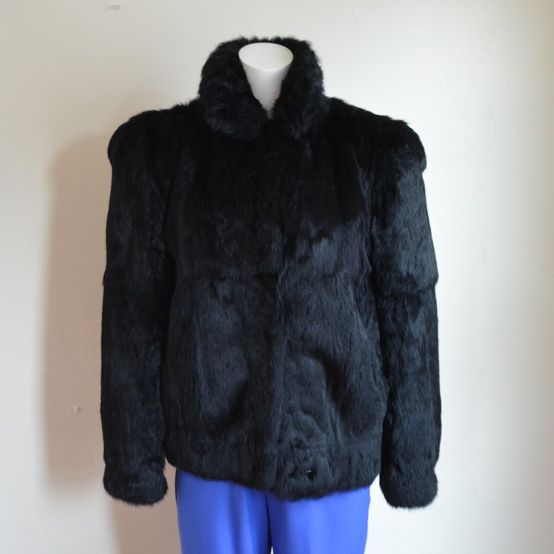 1980s Killer Jet Black Rabbit Fur Jacket by Ada Montreal Paris Bust 39 ...