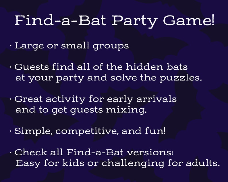 Halloween Party Game - Find-a-bat "bat-egories" - Digital Download ...