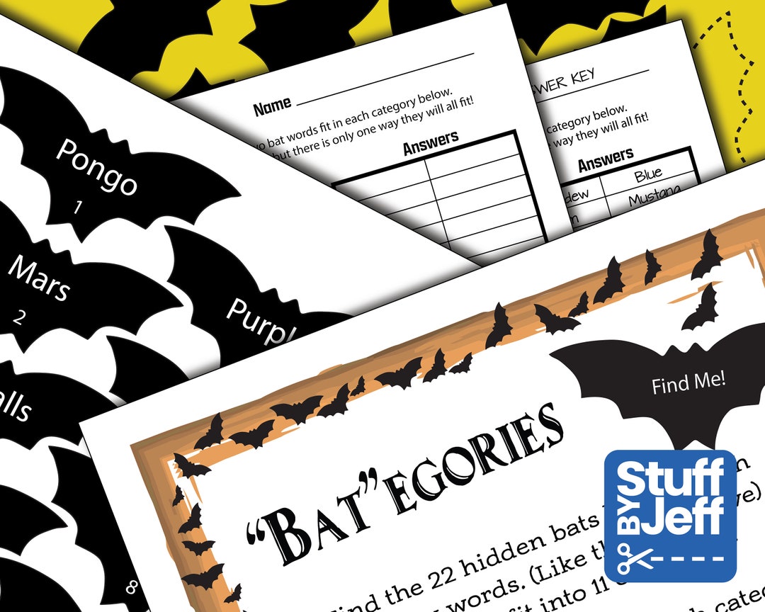 Halloween Party Game - Find-a-bat "bat-egories" - Digital Download ...
