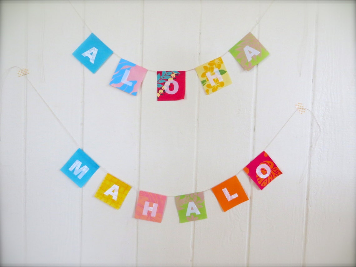 Hawaiian Aloha Mahalo Banner, Rainbow Fabric Flags - Etsy
