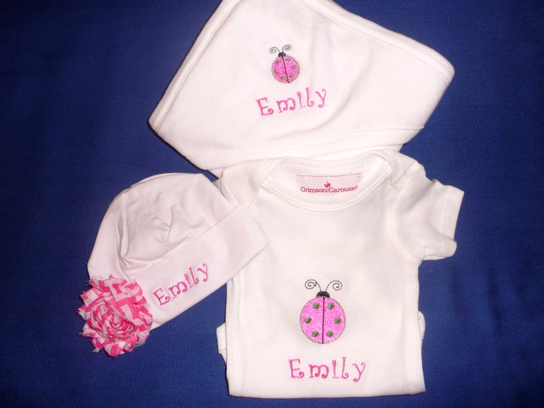 Embroidered Pink Lady Bug Gift Set - Etsy