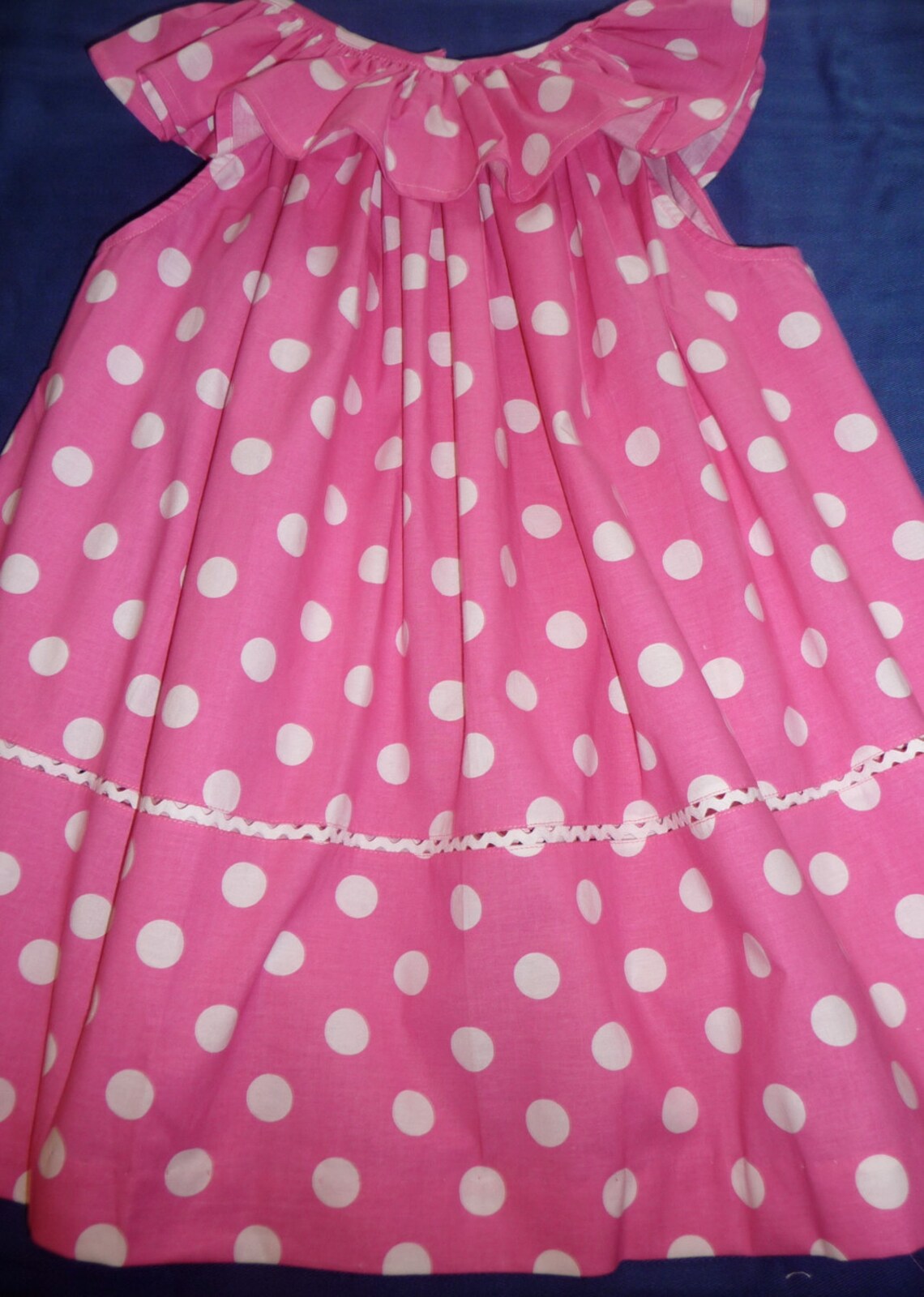 White Polka Dots Pink Dress With Ruffle at the Neckline. | Etsy