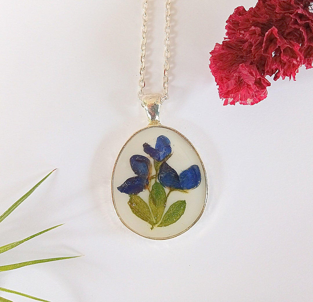 Texas Bluebonnet Real Pressed Flower Silver Resin Wildflower Pendant ...