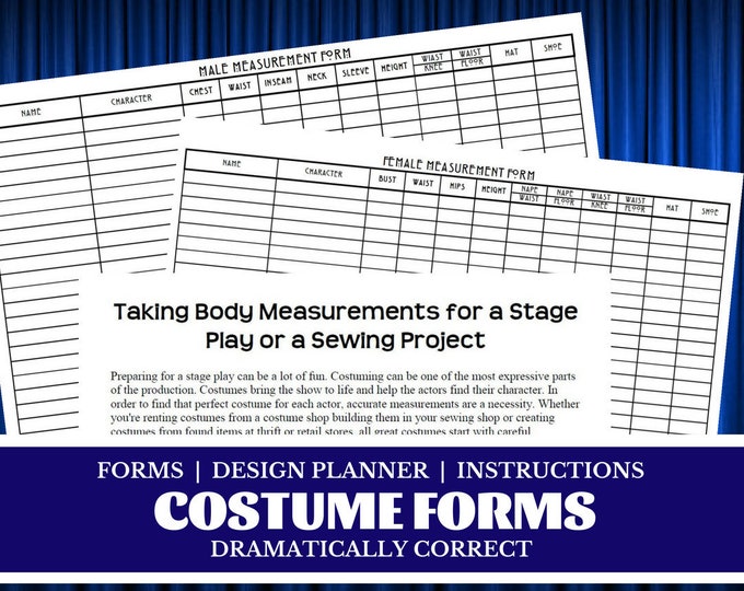 Printable Theater Costume Measurement Form Male and Female Instant ...
