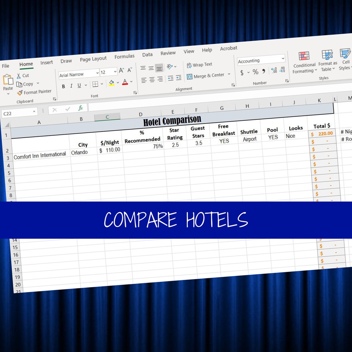 Excel Workbook Travel Planner Forms 3 Sheets Hotel Comparison Flight ...