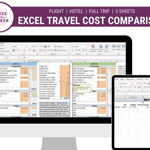 Excel Workbook Travel Planner Forms 3 Sheets Hotel Comparison - Etsy
