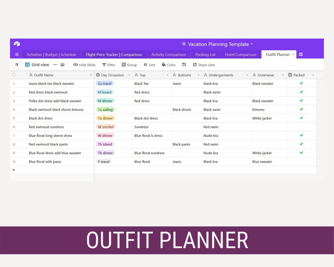 Digital Travel Planner Travel Spreadsheet Airtable Database Template ...