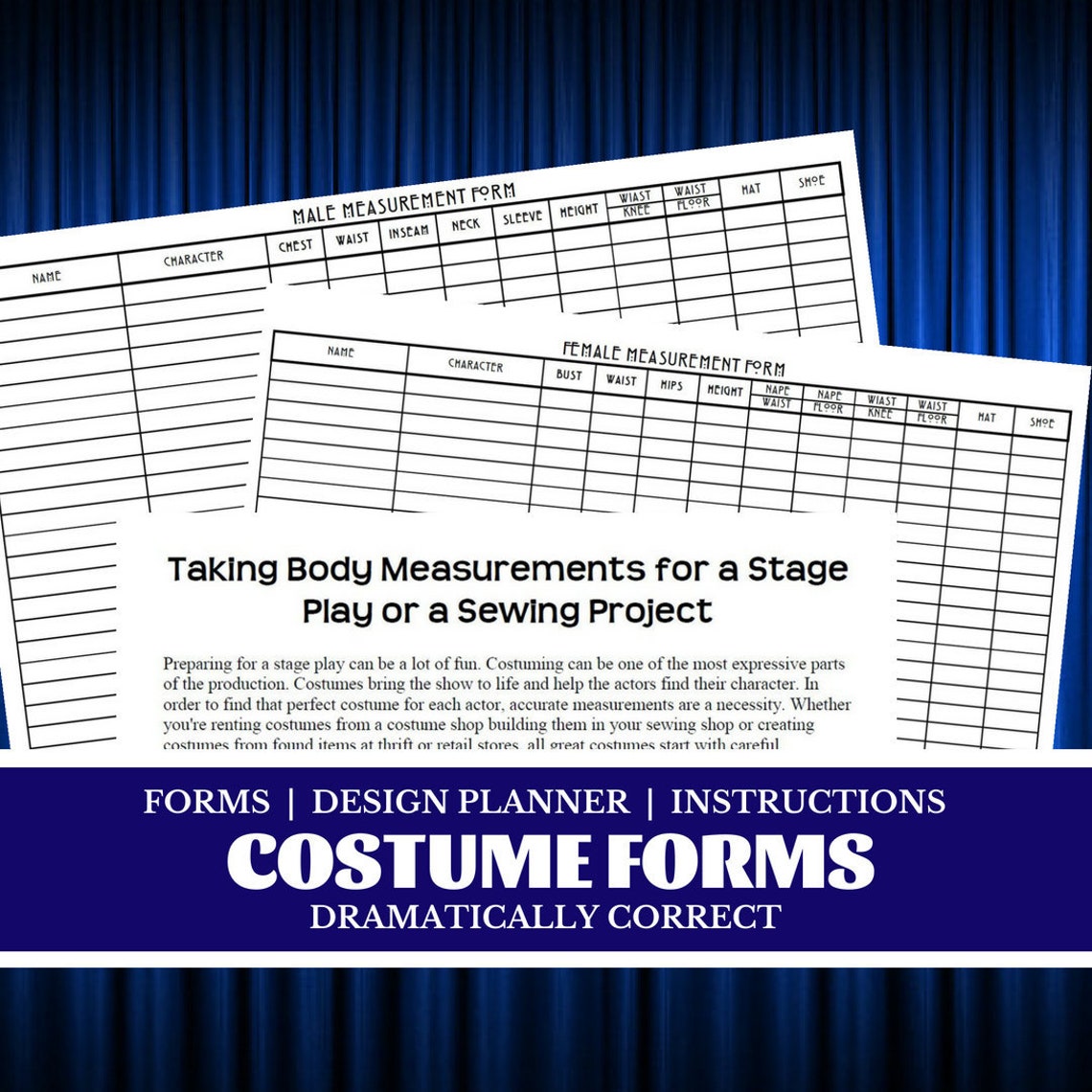 Printable Theater Costume Measurement Form Male and Female Instant ...