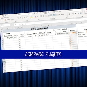 Excel Workbook Travel Planner Forms 3 Sheets Hotel Comparison Flight ...