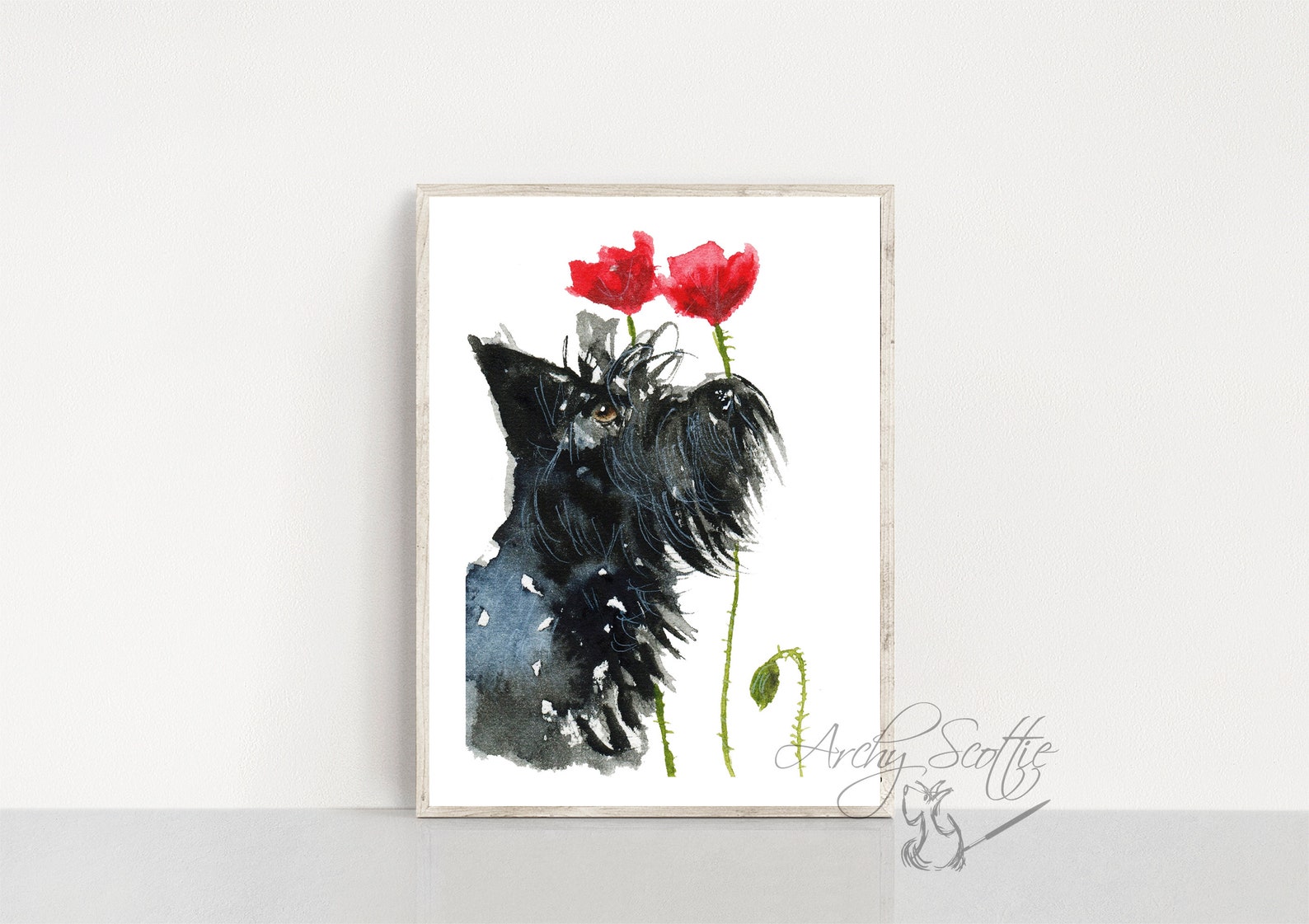 Scottie Dog Art Print Scottish Terrier 'poppies' 28 - Etsy