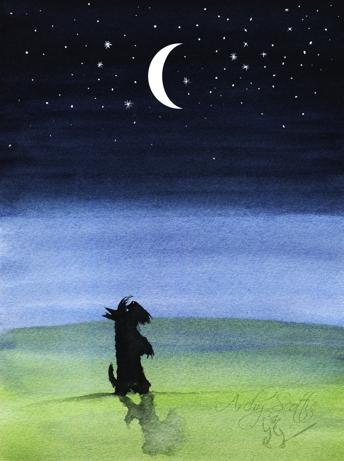 Scottie Dog 'moon & Stars' Fine Art Print Scottish | Etsy