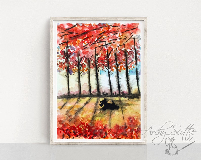 Scottie Dog 'fall Dash' Watercolour Soft Textured - Etsy
