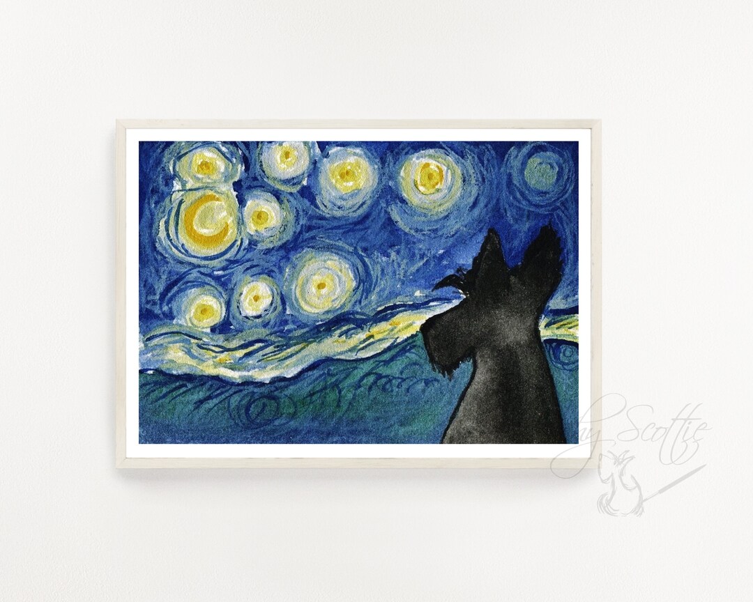 Scottish Terrier 'starry Night' Art Print: Scottie Dog Decor - Etsy