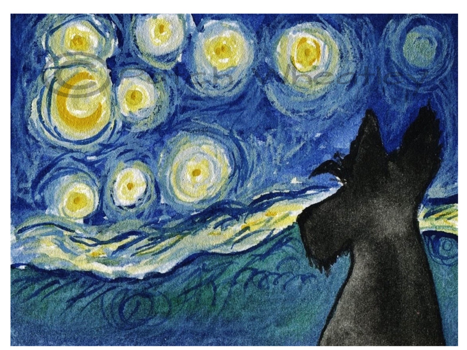 Scottish Terrier 'starry Night' Art Print: Scottie Dog Decor - Etsy