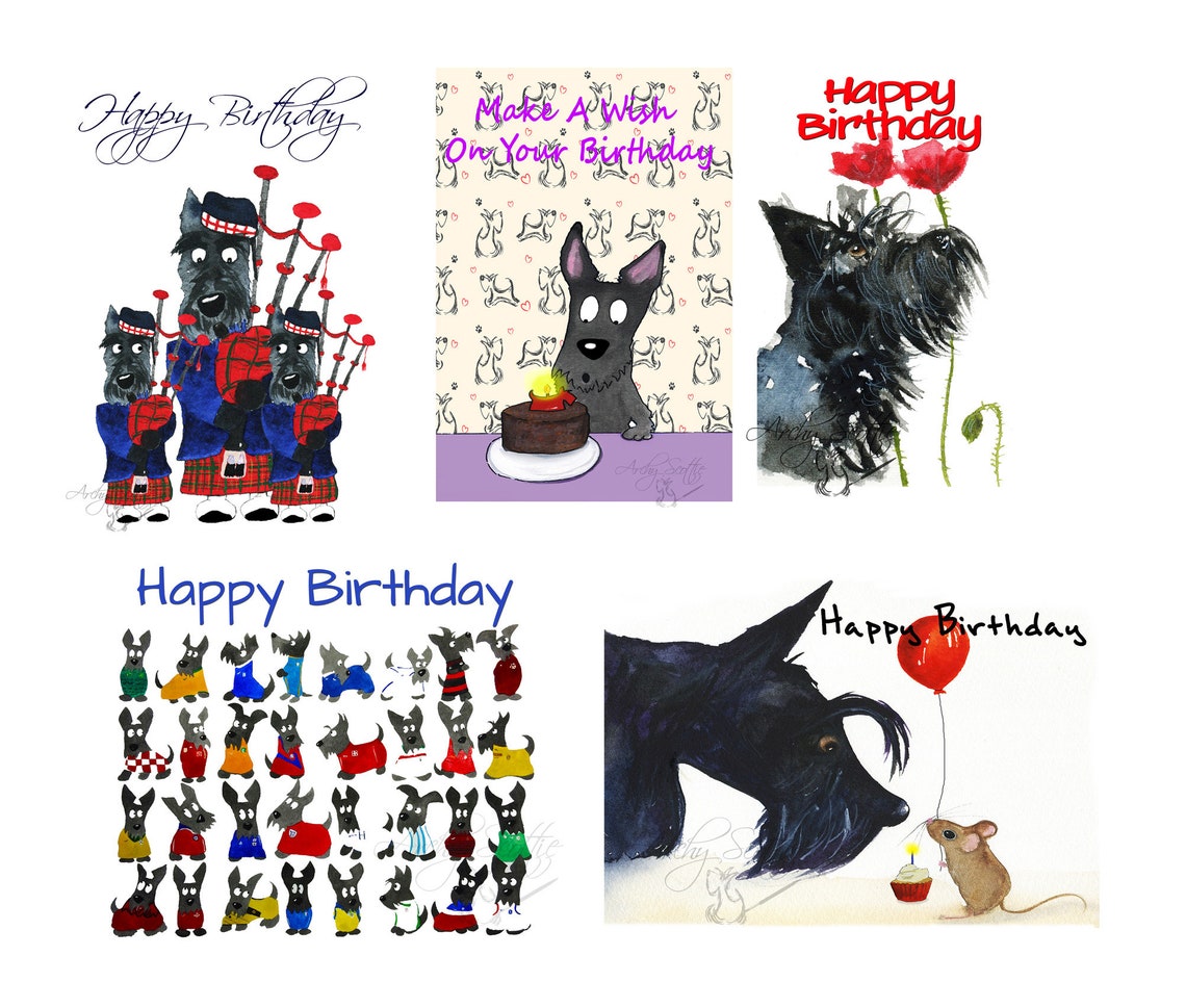 Scottie Dog Birthday Greeting Cards,'happy Birthday' Ten Various Art ...