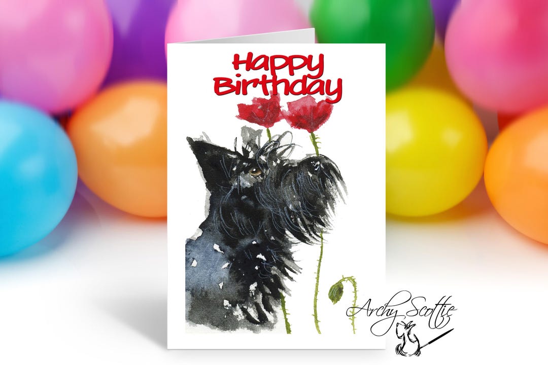 Scottie Dog, 'happy Birthday' 4 Card Pack Art Greeting Cards Scottish ...