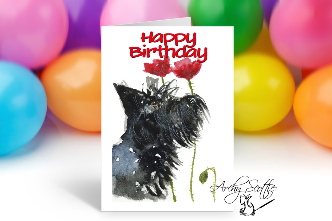 Scottie Dog, 'happy Birthday' 4 Card Pack Art Greeting Cards Scottish ...